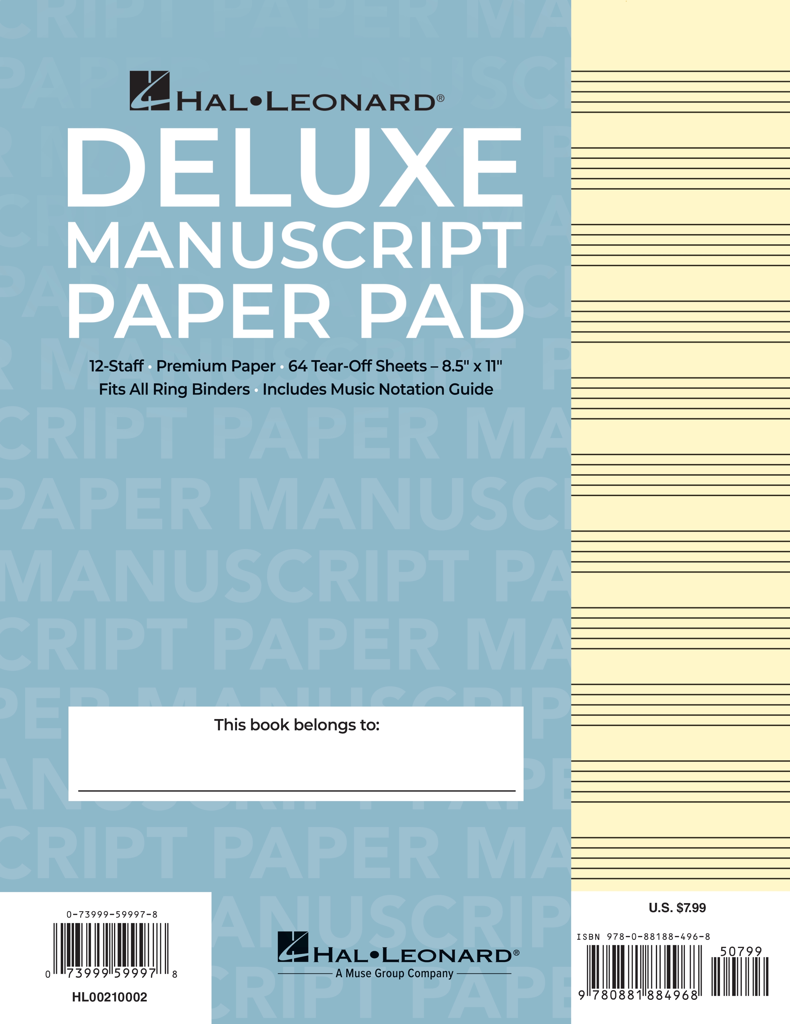 Manuscript Paper (Deluxe Pad)(Blue Cover) - Willis Music Store