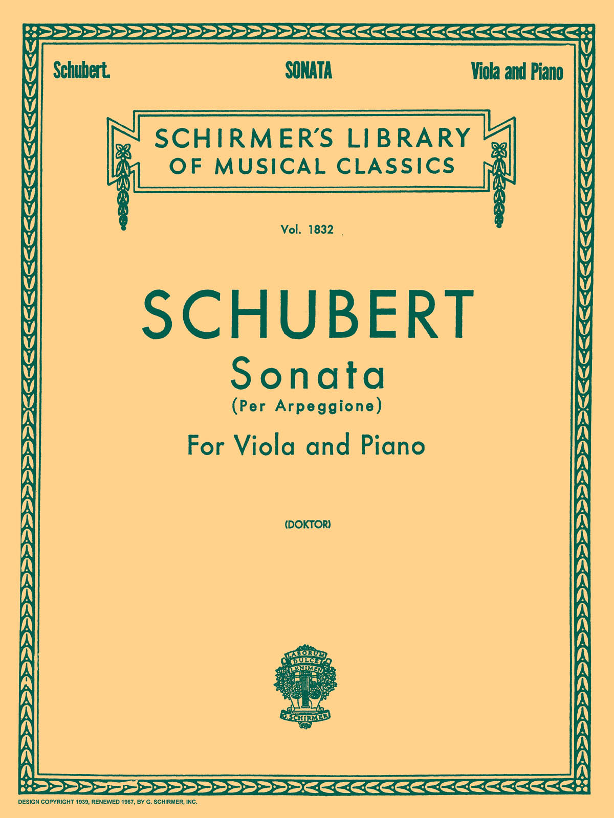 Sonata per Arpeggione Schirmer Library of Classics Volume 1832 Viola ...
